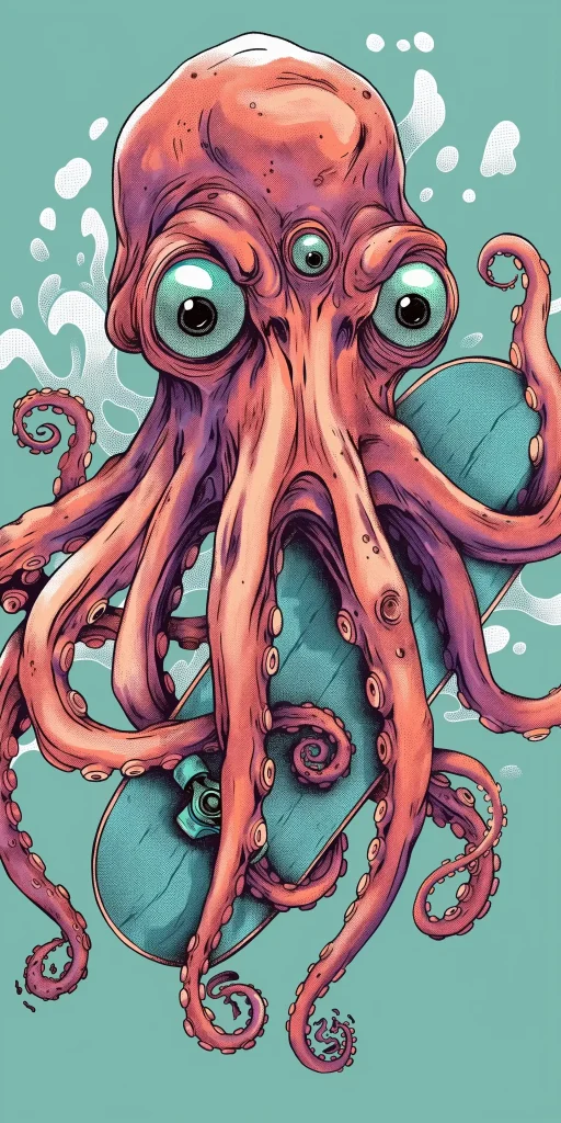 Weird Kraken Skateboard Art - AI Art Style - ImgMCP