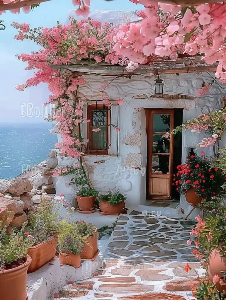 White Greek Villa Path - AI Art Style - ImgMCP